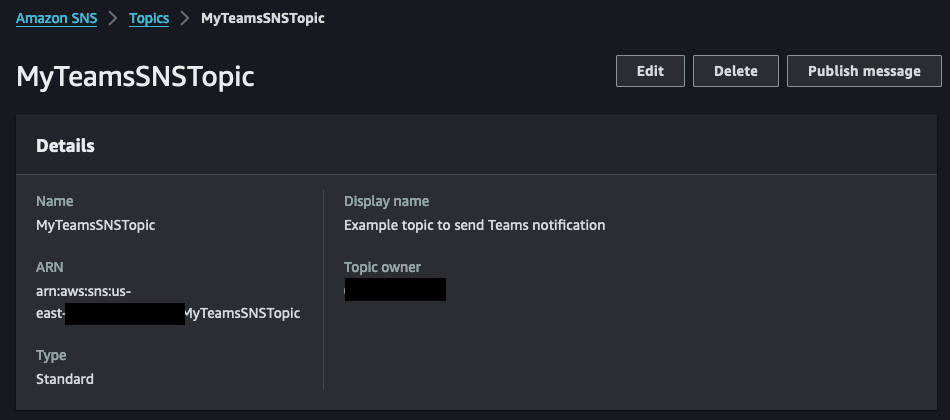 Connecting Microsoft Teams to AWS SNS Topic